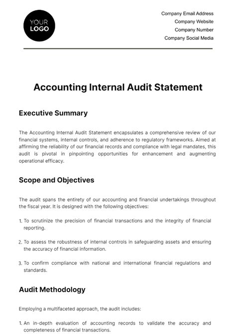 Free Accounting Internal Audit Statement Template To Edit Online