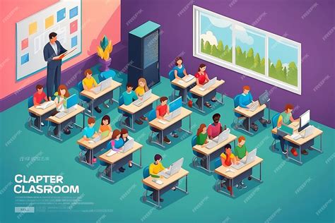 Premium Photo Isometric Computer Classroom With Teacher And Students