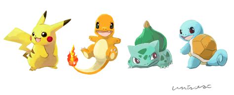 Pikachu Bulbasaur Squirtle And Charmander Pokemon Drawn By Uninori Danbooru