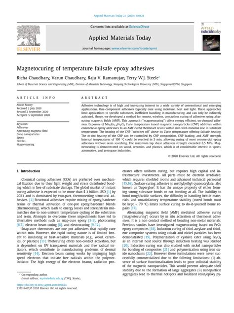 Magnetocuring Of Temperature Failsafe Epoxy Adhesives Pdf