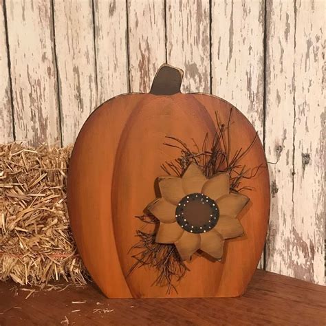 Fall Pumpkin And Sunflower Decor Decorative Pumpkin With Sunflower Orange Wooden Sunflower