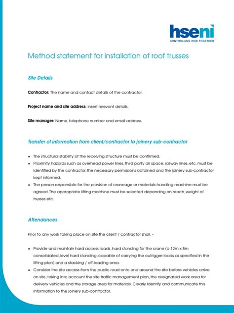 Roof Truss Installation Method Statement Pdf Crane Machine Elevator