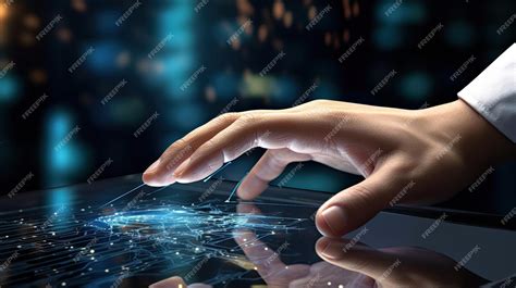 Premium Ai Image Technology Background With An Human Hand Touching A