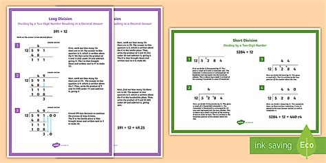 Year 6 Division Formal Written Method Where Answer Involves Decimals