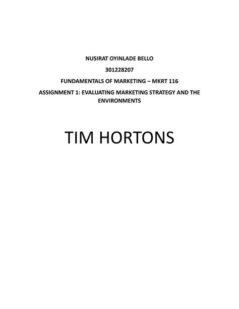 Marketing Swot Assignment Pdf Nusirat Oyinlade Bello 301228207 Fundamentals Of Marketing