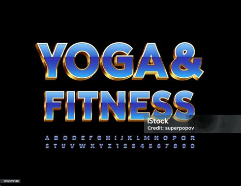 벡터 엘리트 엠블럼 요가 와 피트니스 파란색 과 금 알파벳 문자 및 숫자 세트 컴퓨터 글자에 대한 스톡 벡터 아트 및 기타