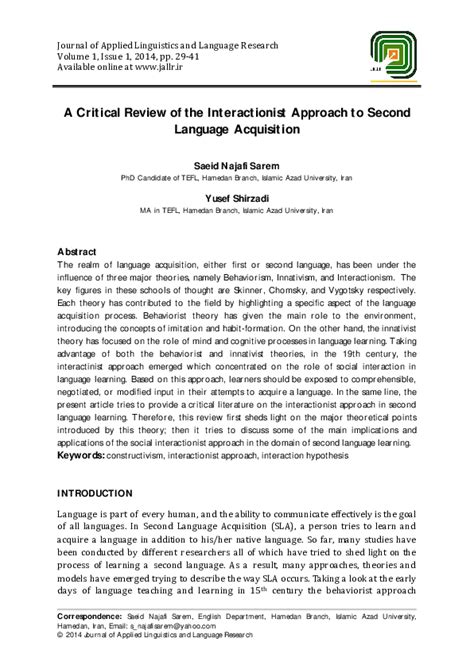Pdf A Critical Review Of The Interactionist Approach To Second