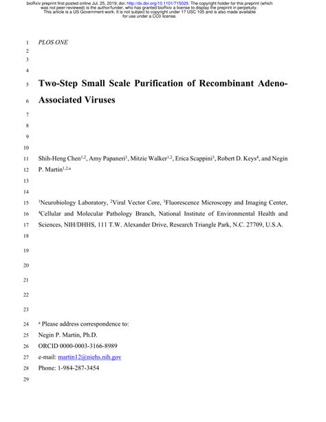 Pdf Two Step Small Scale Purification Of Recombinant Adeno Associated