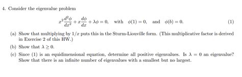 Solved Consider The Eigenvalue Problem Chegg