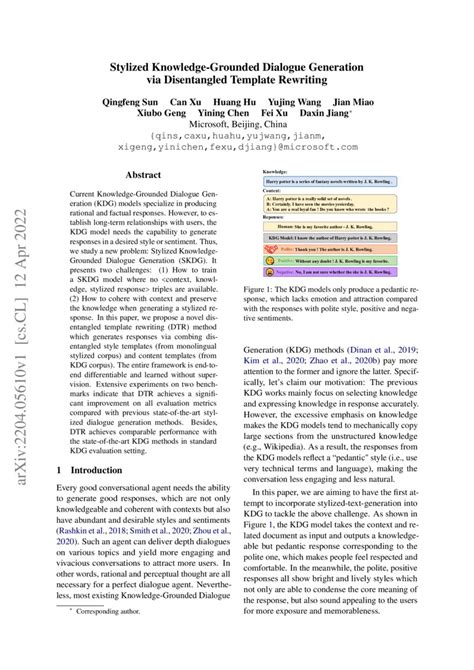 Stylized Knowledge Grounded Dialogue Generation Via Disentangled Template Rewriting Deepai