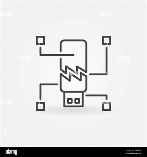 Corrupted Usb Flash Drive Vector Icon Or Symbol In Linear Style Stock