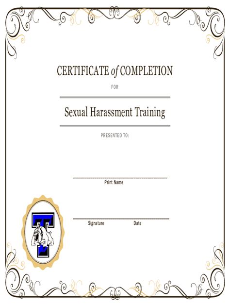 Fillable Online Certificate Of Completion Sexual Harassment Training