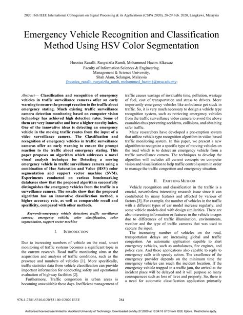 Pdf Emergency Vehicle Recognition And Classification Method Using Hsv