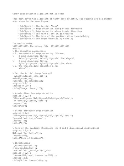 Canny Edge Detector Algorithm Matlab Codes Pdf Graphics Algorithms