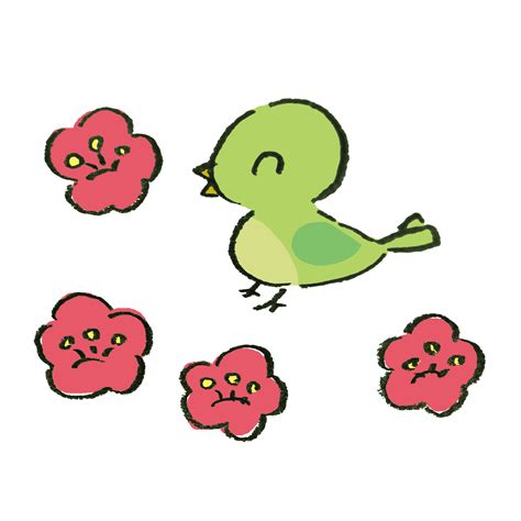 うぐいすと梅のイラスト ゆるくてかわいい無料イラスト素材屋「ぴよたそ」