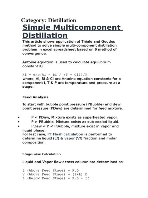 Distillation Using Excel Pdf Distillation Gases