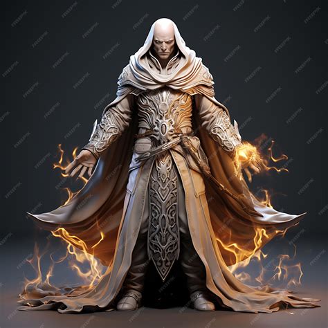 Premium Photo 3d Character Male Mage Average Build Pale Skin Staff