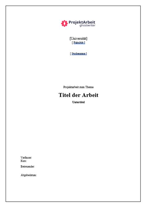 Deckblatt Projektarbeit Beispiel