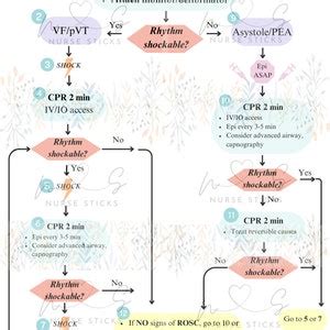 ACLS Algorithm Sheet Healthcare ACLS Advanced Life Support Nurse Cheat Sheet Nursing Sheet