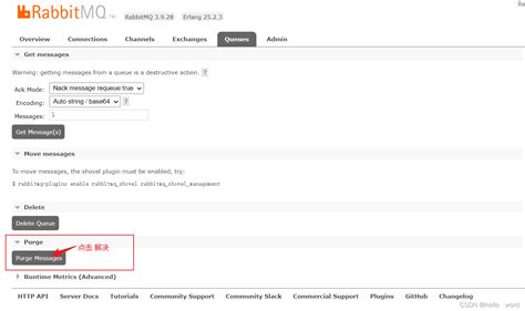 Rabbitmq 清理消息队列 解决 启动消费者报错由于队列不存在启动消费者报错的这个问题 Csdn博客