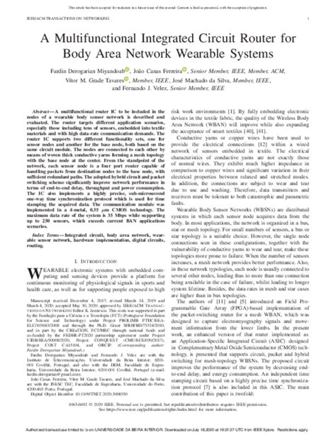 Pdf A Multifunctional Integrated Circuit Router For Body Area Network