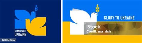 비행 새 평화의 상징으로 비둘기 우크라이나 지원 우크라이나 배너와 노란색과 파란색 의 포스터와 함께 서 2022년에 대한 스톡 벡터 아트 및 기타 이미지 Istock