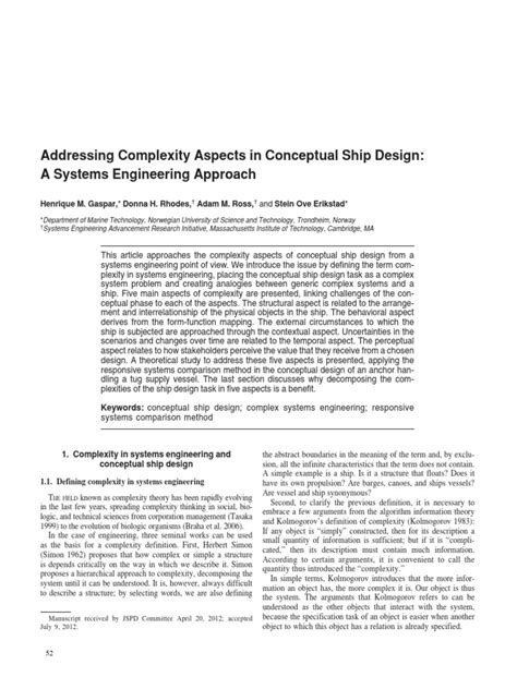 Addressing Complexity Aspects In Conceptual Ship Design A Systems