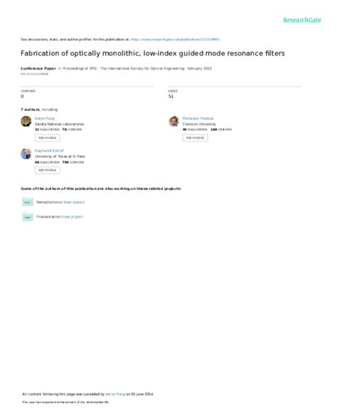 Pdf Monolithic Guided Mode Resonance Filters Pdf Monolithic Guided Mode Resonance Filters