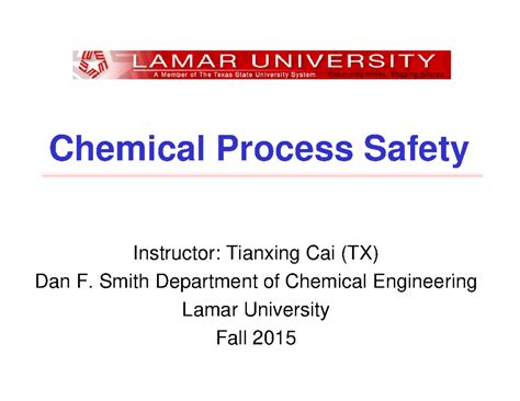 2 Modeling For Process Safety Modeling Compatibility Mode Chemical Process Safety Instructor