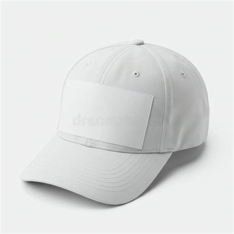 White Baseball Cap With A Blank Rectangular Patch On The Front Made