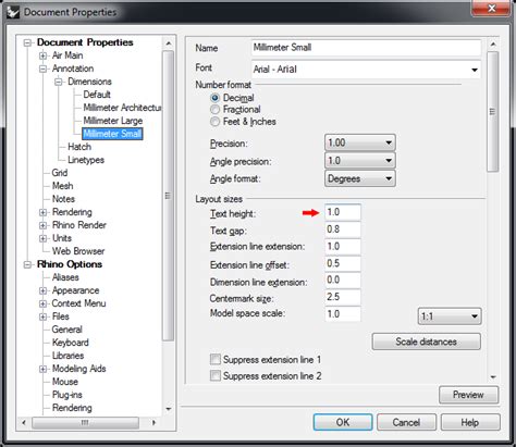 dimension font size rhino for windows mcneel forum