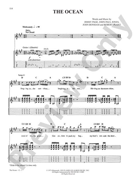 The Ocean Guitar Led Zeppelin Digital Sheet Music Download