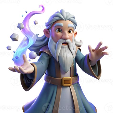 Impressive Vintage An Elderly Wizard With A Long White Beard Casts A Spell Surrounded By