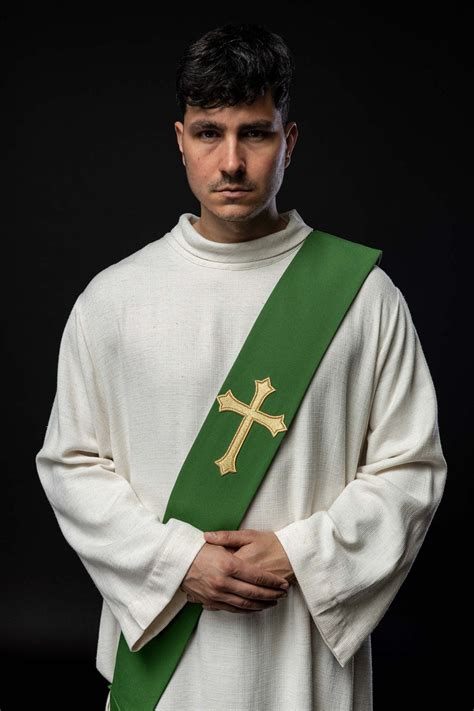 Green Deacon Stole Ihs Ecru Cross Church Vestments