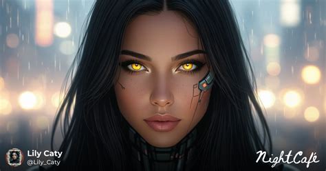 Sci Fi Beauty Cyborg Woman With Glowing Eyes In Cyberpunk