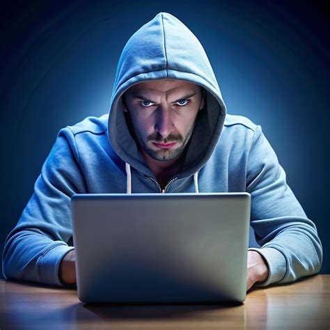 Hacker In Hoodie Focused On Computer Screen Premium Ai Generated Image
