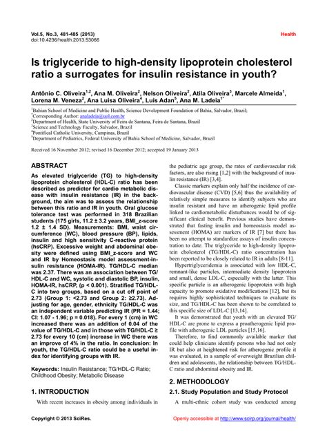 Pdf Is Triglyceride To High Density Lipoprotein Cholesterol Ratio A Surrogates For Insulin