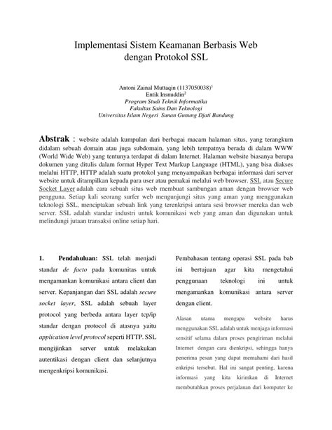 Pdf Implementasi Sistem Keamanan Berbasis Web Dengan Protokol Ssl
