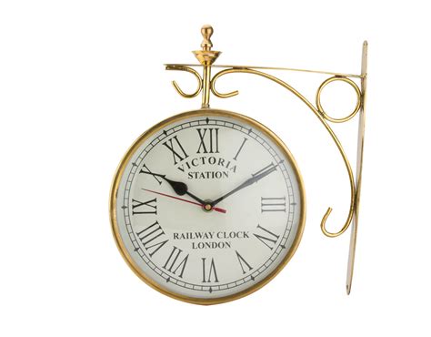 Brass Station Clock Double Sided Vintage Crafts