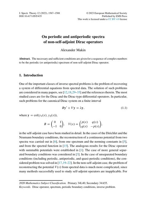 Pdf On Periodic And Antiperiodic Spectra Of Non Self Adjoint Dirac Operators