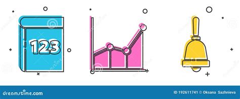 Set Book With Word Mathematics Graph Schedule Chart Diagram And Ringing Bell Icon Vector