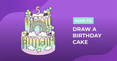 How To Draw A Birthday Cake Birthday Cake Drawing Hi Res Stock