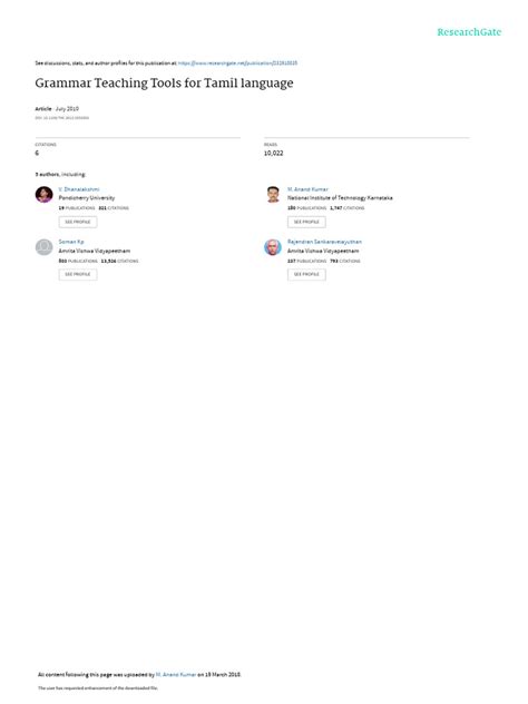 Grammar Teaching Tools For Tamil Language July 2010 Pdf Parsing Morphology Linguistics