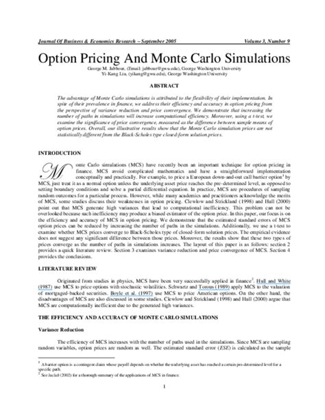 Pdf Option Pricing And Monte Carlo Simulations