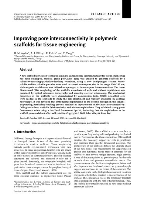 Pdf Improving Pore Interconnectivity In Polymeric Scaffolds For Tissue Engineering