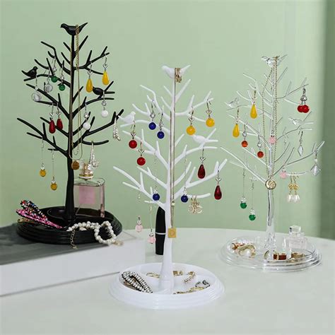 플라스틱 보석 정리함 나무 스토리지 옷걸이 목걸이 반지 귀걸이 팔찌 디스플레이 스탠드 선반 Aliexpress