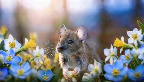 Firefly Mouse Explores A Vibrant Meadow Surrounded By Blooming