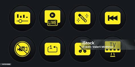 비디오 녹화 금지 되감기 버튼 반복 트랙 음악 플레이어 음악 편집 사진 보정 라이브 스트림 스마트 Tv 및 이퀄라이저 아이콘을 설정합니다 벡터 Prohibition에 대한