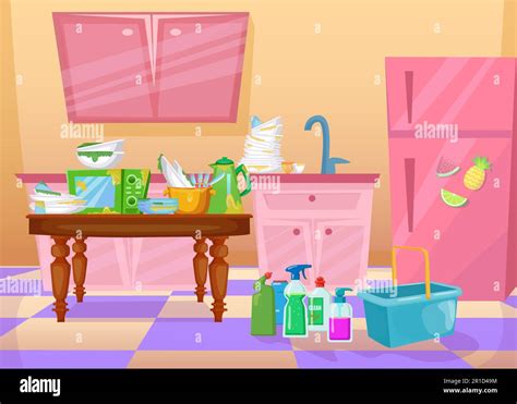 Mess In Kitchen Cartoon Vector Illustration Stock Vector Image And Art Alamy