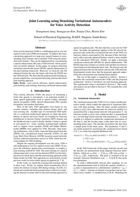 Pdf Joint Learning Using Denoising Variational Autoencoders For Voice Activity Detection
